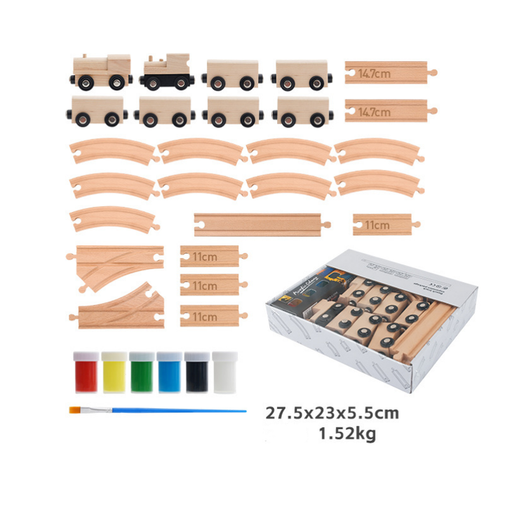 Wooden Train Set Unpainted Magnetic Paint Play Toy Trains and Track ...