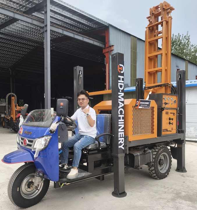 Tricycle-Mounted 100m Rock Mine Drilling Rig with Air Pneumatic ...