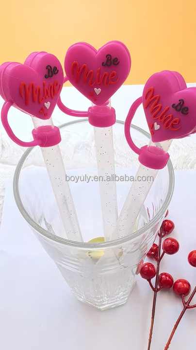 3D Valentine's Day Straw Topper Love Straw Topper Cute Pink Straw Cover ...