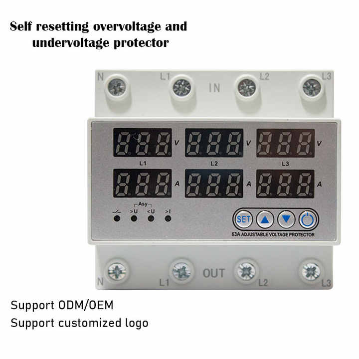 63A Automatic Reconnect Circuit Breaker with LED Display AC Leakage Protection Surge Protector ...
