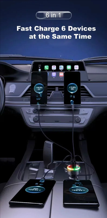 Transparent USB C Car Phone Charger 6 in 1 Super Fast Charge with ...
