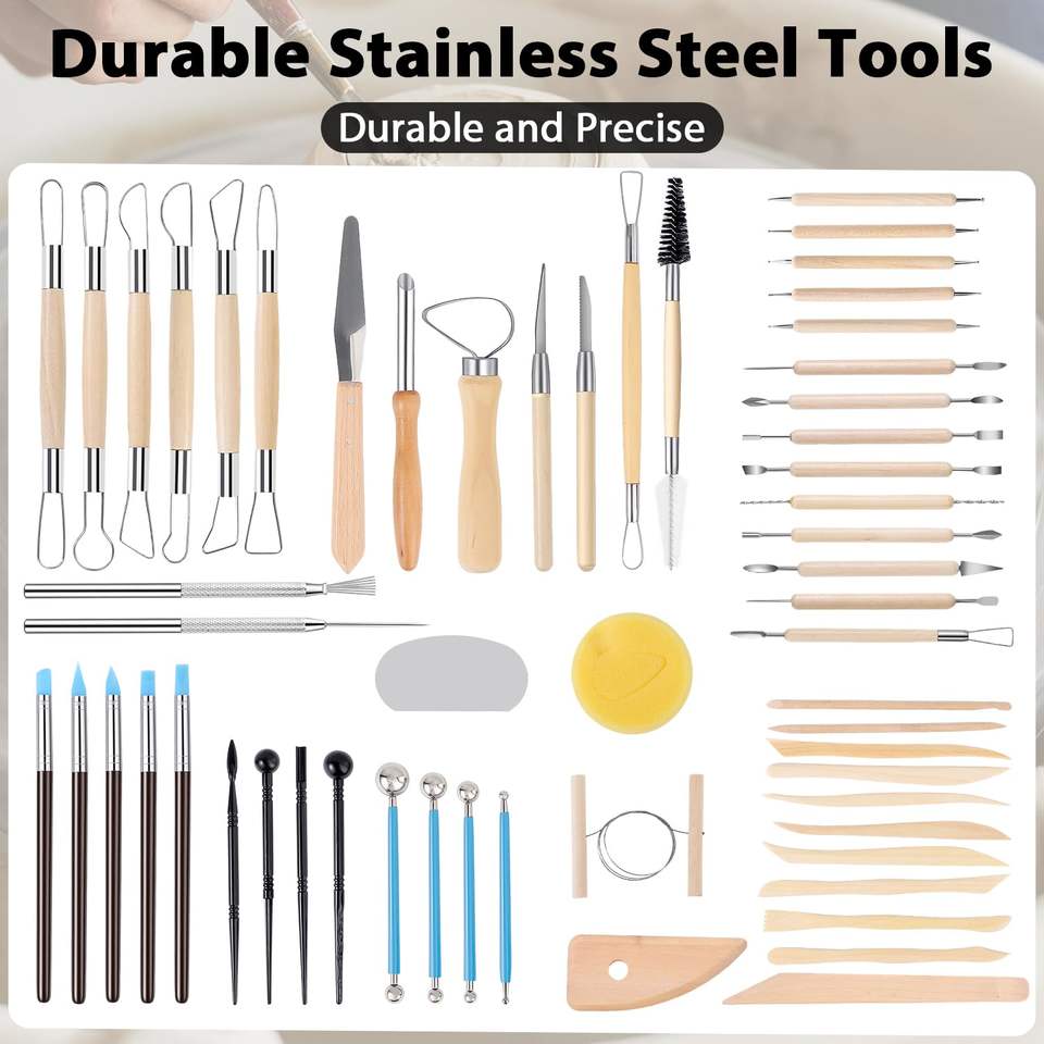 57PCS Wood Pottery Sculpting & Carving Tools Set for Beginners Experts ...