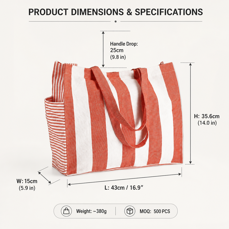 Striped Canvas Tote Long Handle Carry Bag for Shopping and Storage ...