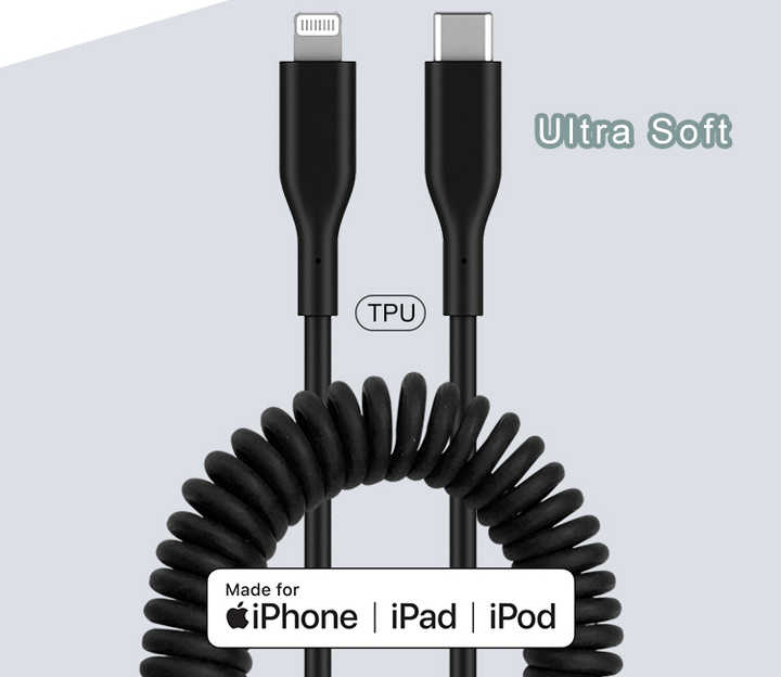 Spiral Curly Braided Type C PD USB Data Cable - Durable & Fast Charging