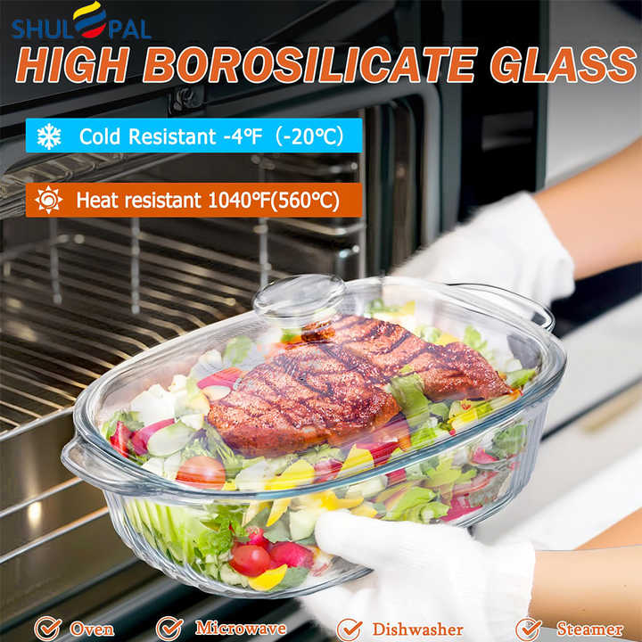 High Borosilicate Glass Baking Pot Pan Bread Cake Tray Oven Dish Round ...