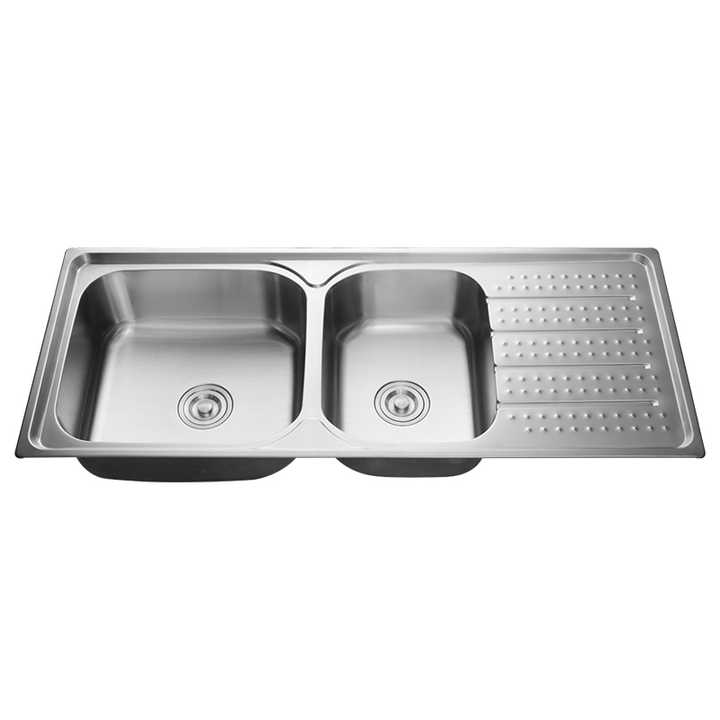 Stainless Steel Double Bowls Kitchen Sink with Drainboard
