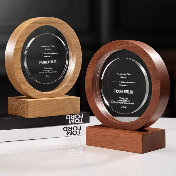 Popular Round Crystal Awards Wooden Shield Plaque Blank Glass Crystal ...