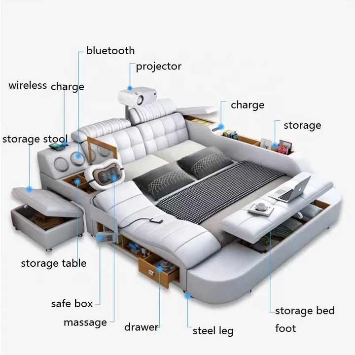 Smart Leather Bed with Storage and Message Function