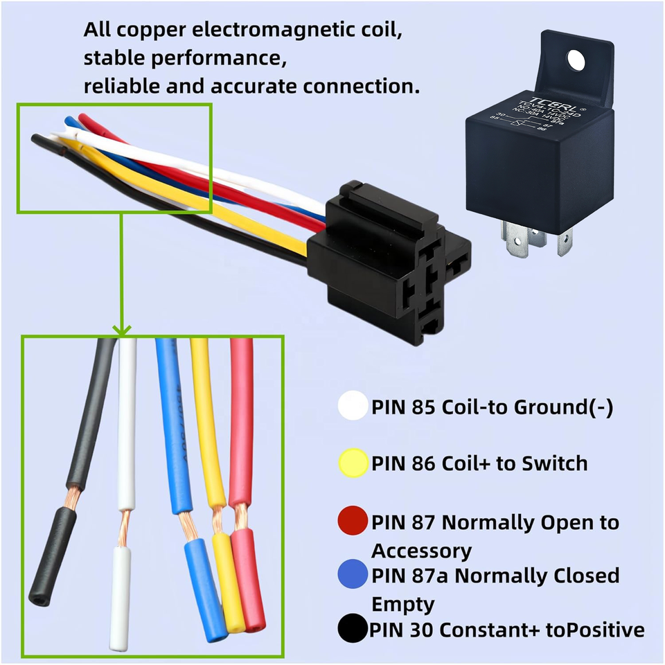 JD1914 12V 40A 5-Pin SPDT Relay Harness Receptacle Automotive