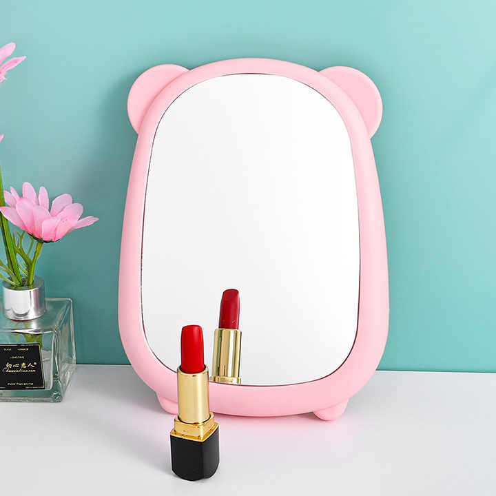 Cute Portable Plastic Vanity Makeup Mirror Bear Shape Stand Travel ...