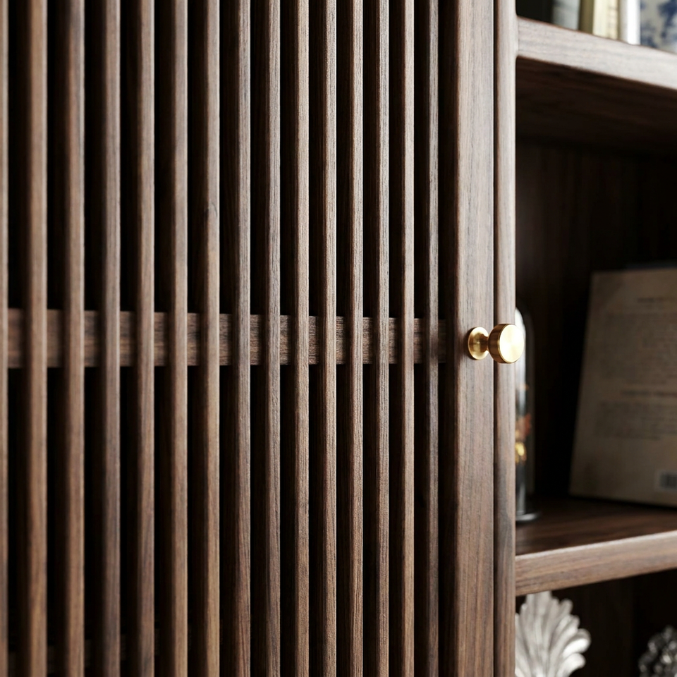 Modern Zen Style Room Divider Cabinet Walnut Wood Grain Partition Shelf ...