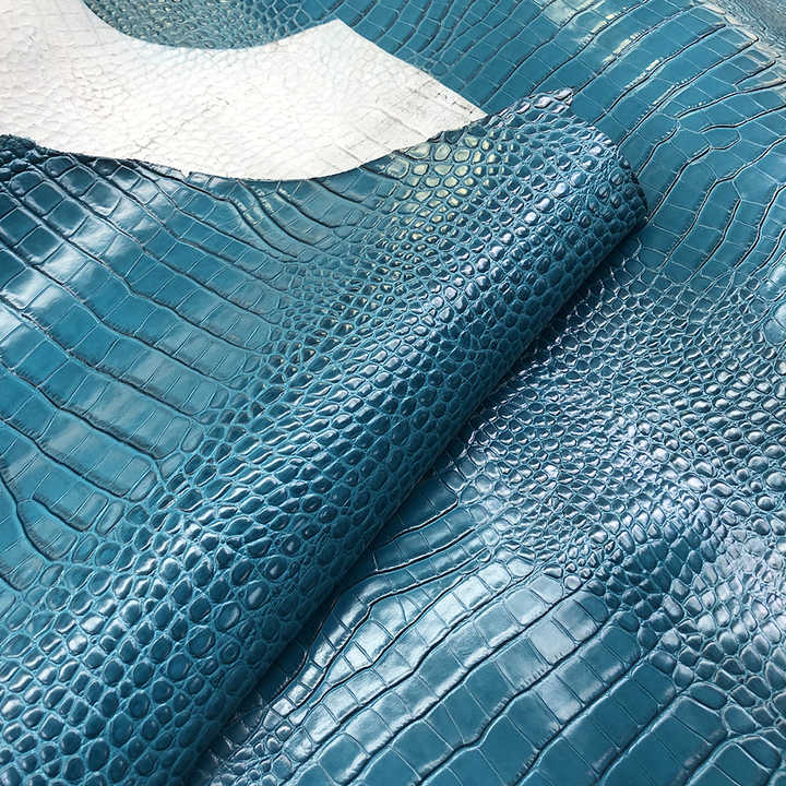Glossy Blue Crocodile Embossed Cowhide - Durable & Stylish