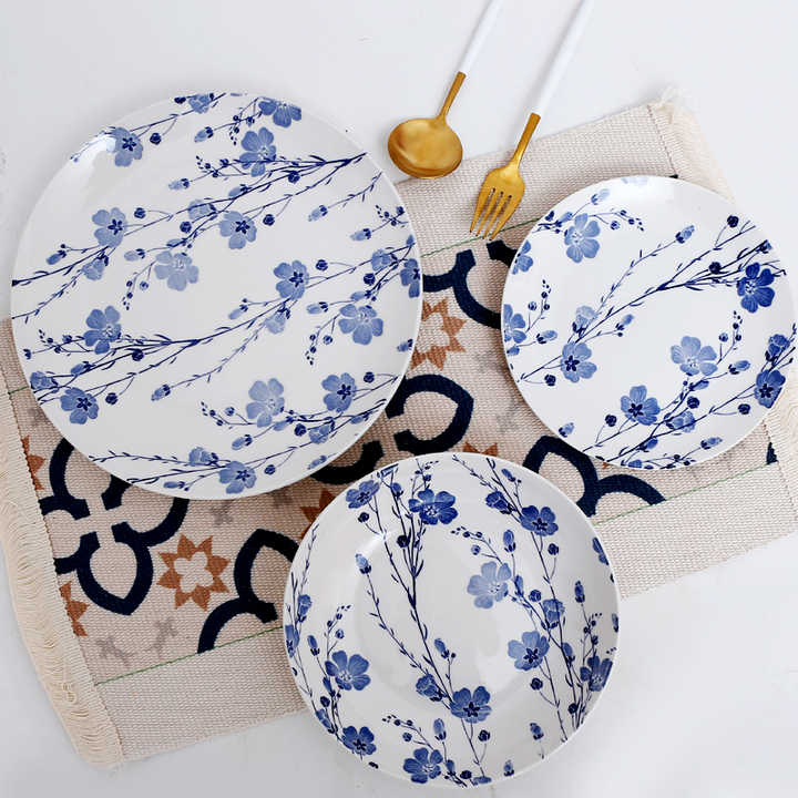 Luxury 18pcs Blue Flower Dinnerware Dinner Plate Set Dinnerware ...
