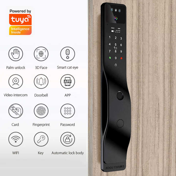 Tuya 3d Face Real-Time Intercom Smart Door Lock for Front Door Digital Automatic Palm Vein ...