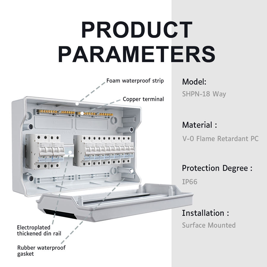 IP66 Waterproof Miniature Circuit Breaker - 18 Way DB Box