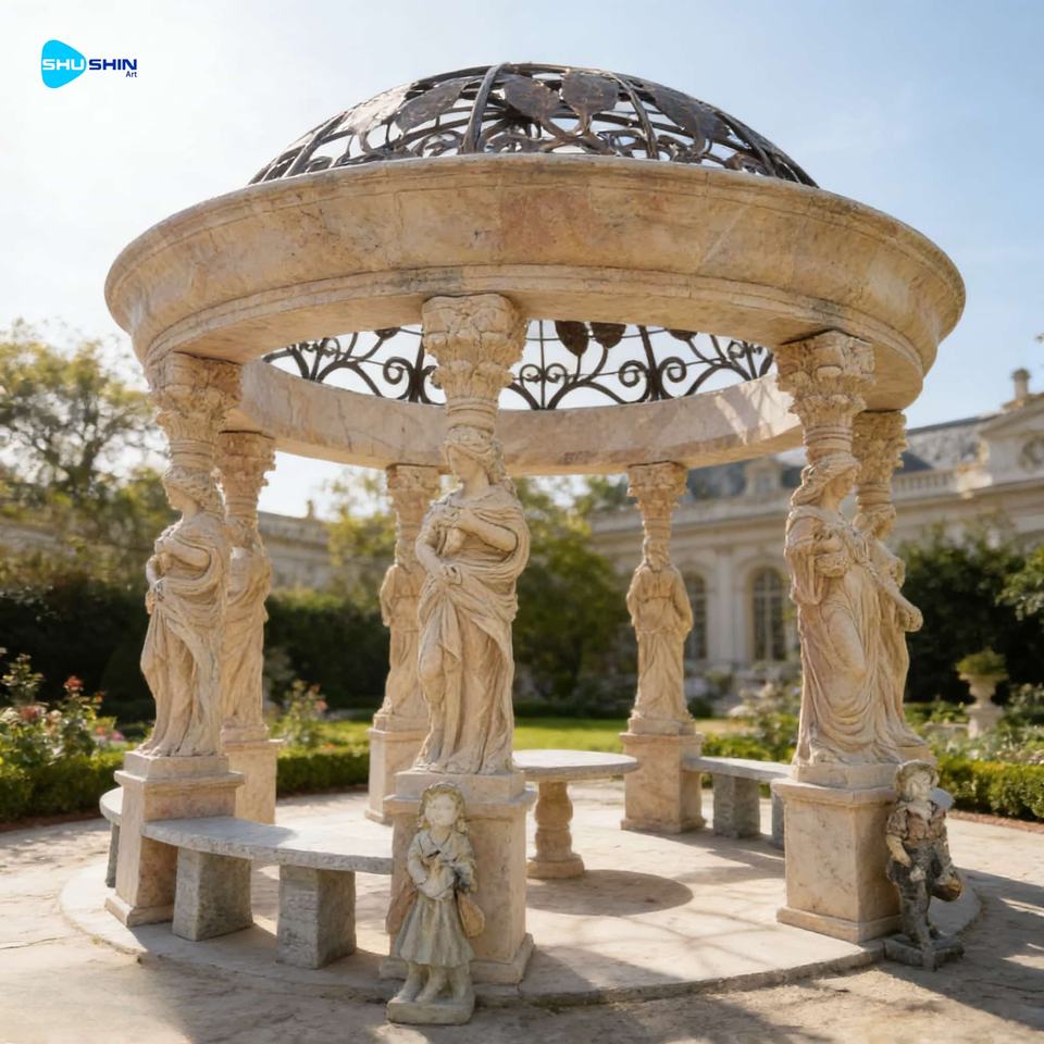 High-quality Large Female Statue in Marble, with a Roman Column Design ...