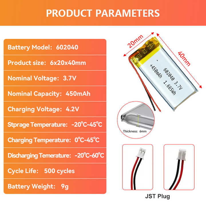 OEM ODM 602040 450mAh 3.7V Lithium Polymer Battery 600mAh 602050 Li-po ...