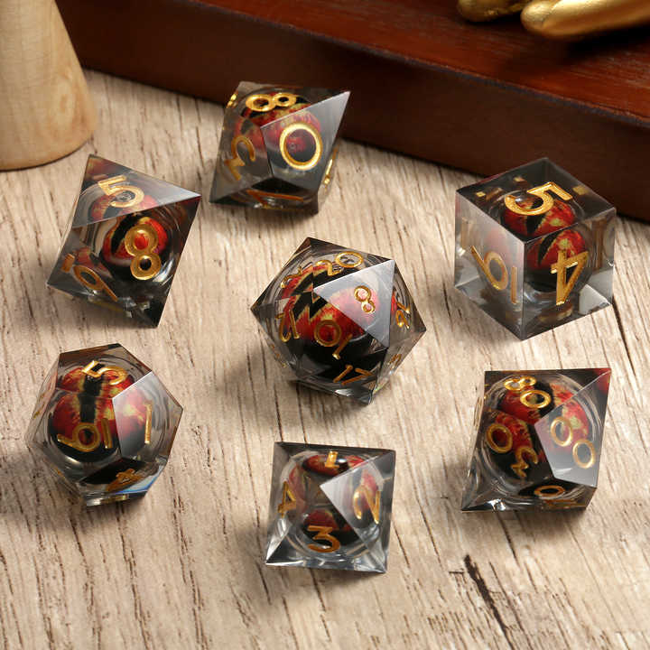 7pcs Floating Eyeball Polyhedral Sharp Edge Dice Set Resin Dragon's Eye ...
