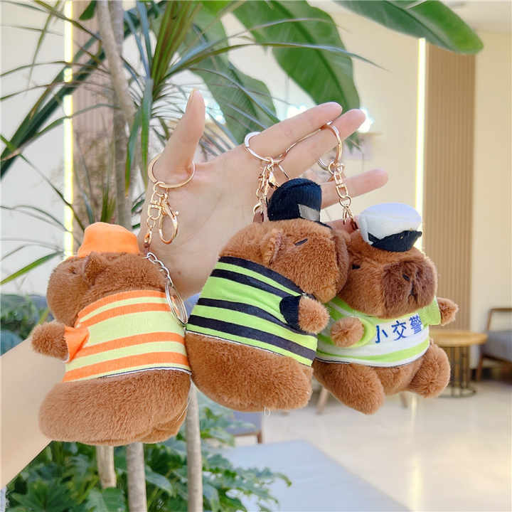 Custom Police Capybara Stuffed Toy Funny Plush Capybara Keychain ...