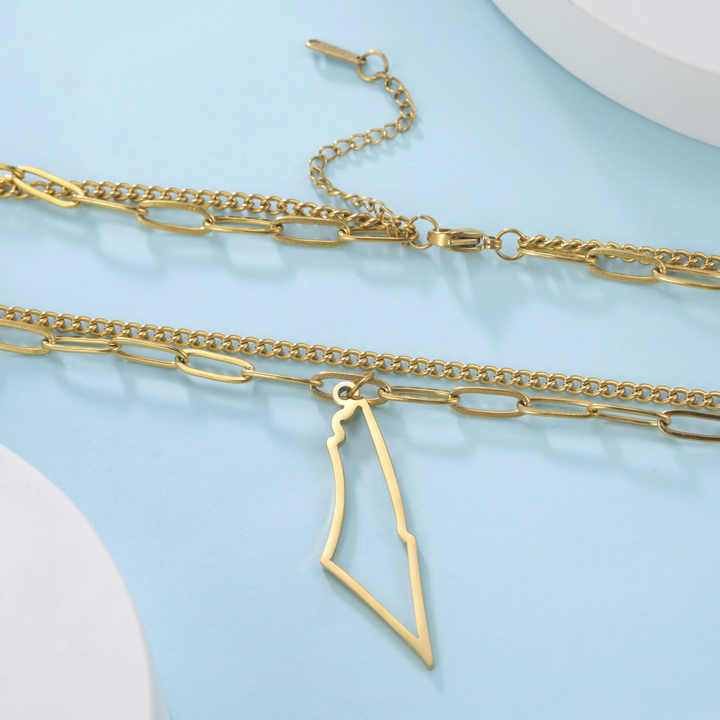Stainless Steel Palestine Map Charm Chain Necklace 18K Gold Rose Gold ...