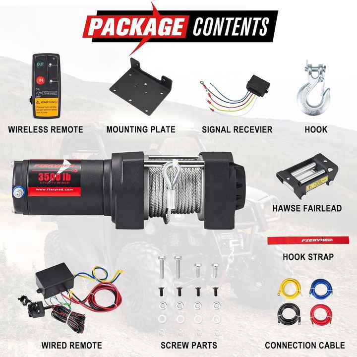 Sihao 12V 3500LBS Steel Cable Winch Wireless Remote Control IP67 Roller ...
