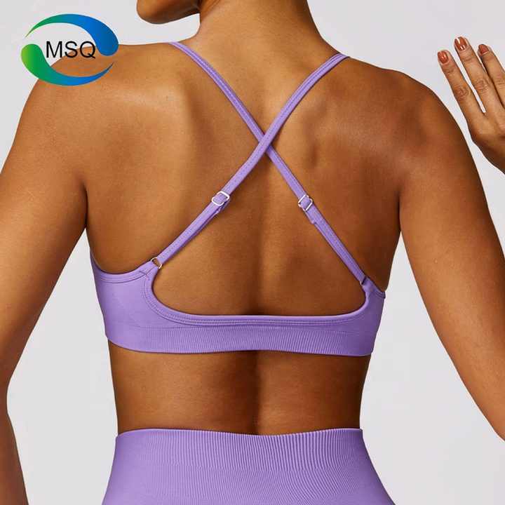 Activewear Sports Bra Seamless Yoga Top Back Cross Strap Bra Padded Double Straps Workout ...