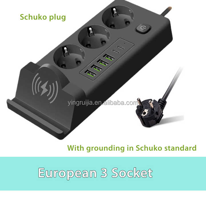 European 3 Socket Power Strip With Wireless Charging Rack,Extension ...