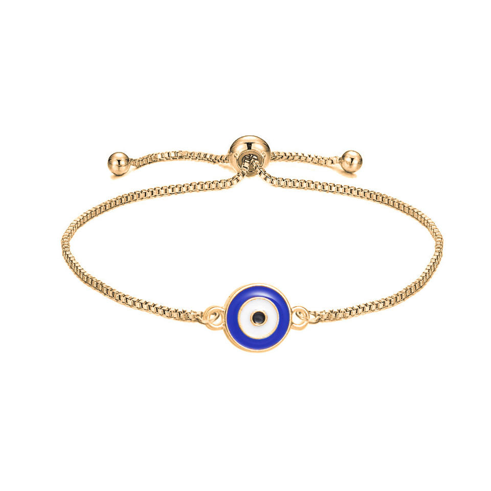 18k Gold Plated Box Chain Lucky Turkish Devils Eye Bracelet