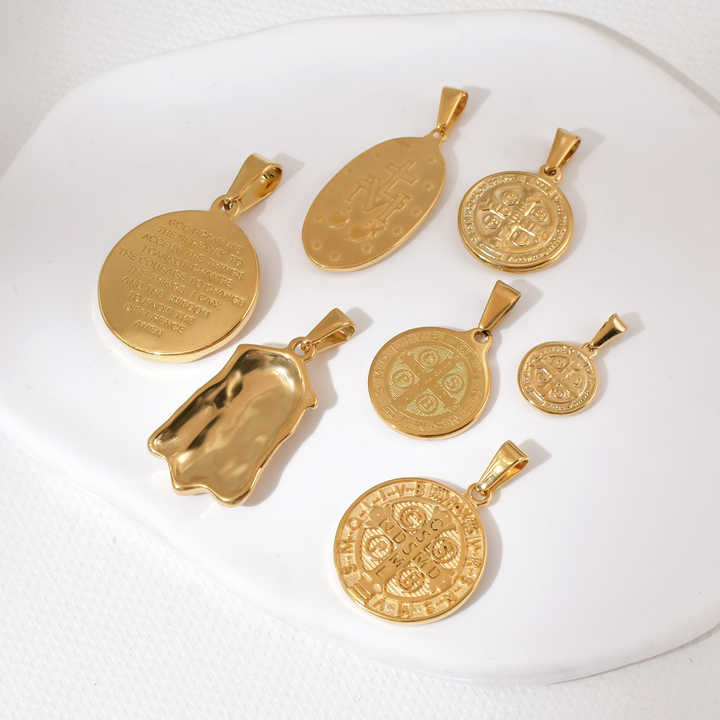 Stainless Steel Gold Jesus Virgin Mary Prayer Medal Coin