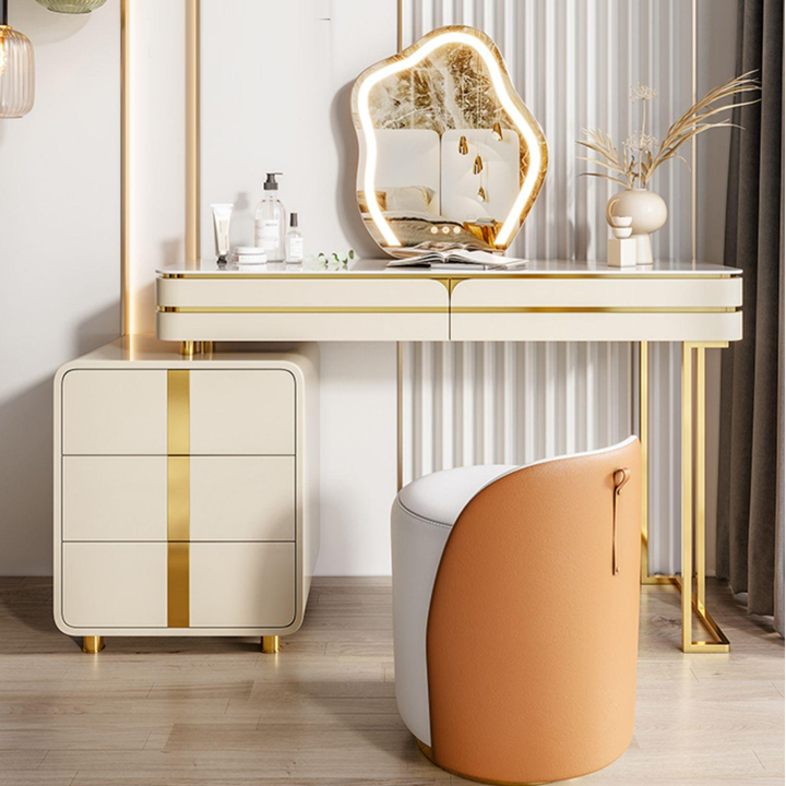 High Gloss Paint Solid Wood Stainless Steel Make up Dressing Table with ...