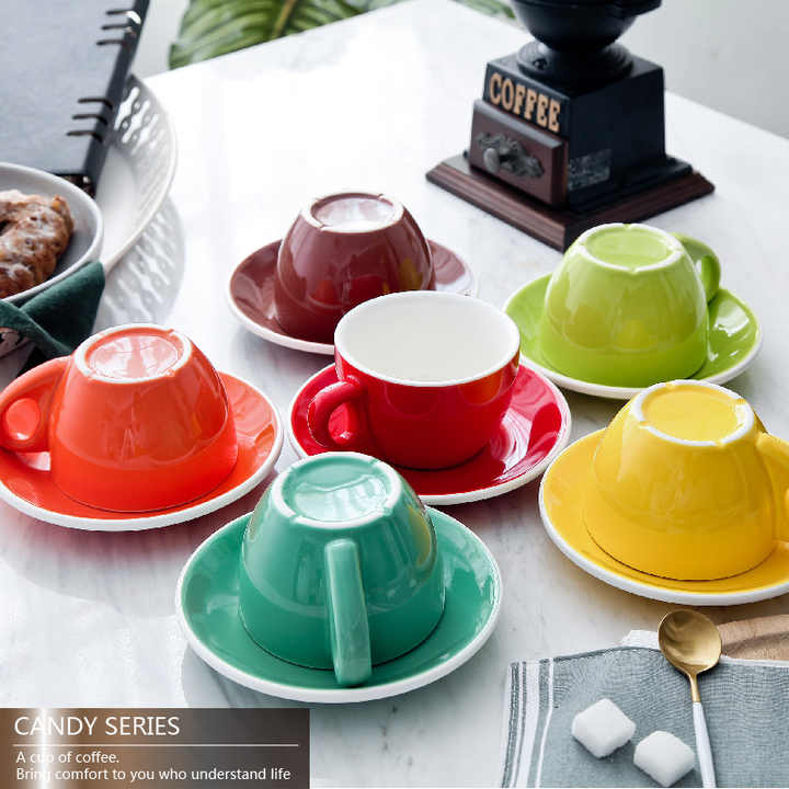 Custom Logo Europe 250cc 8oz Colourful Porcelain Coffee Cups Saucers ...