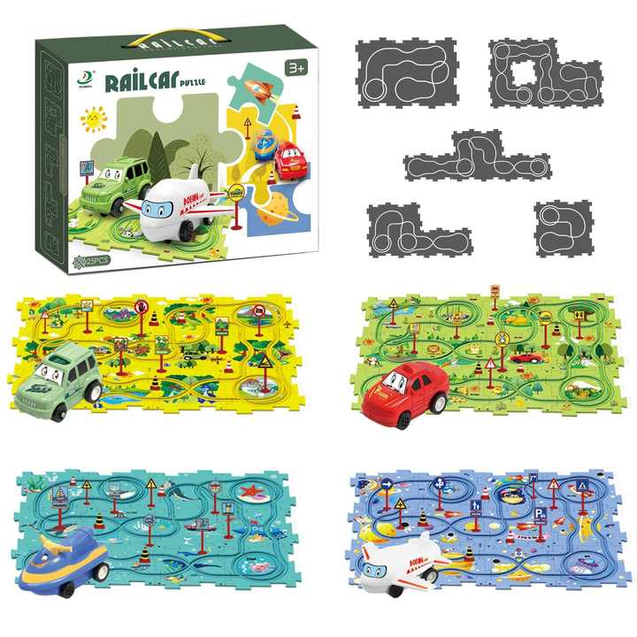 Kids DIY Rail Car Puzzle Cartoon Mini Electric Rail Car Toy Plastic ...