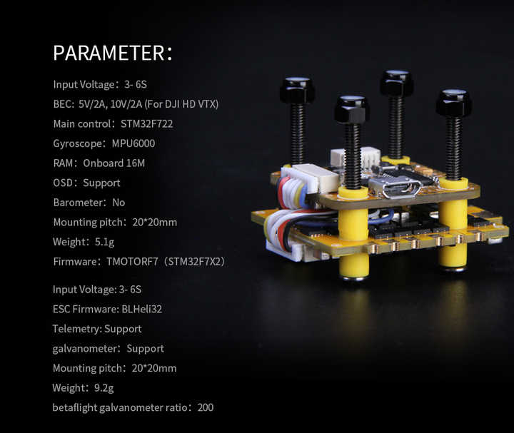 T-Hobby Mini F7 3-6S Apm 2.8 Flight Controller Stack with 40A 50A 4in1 ...