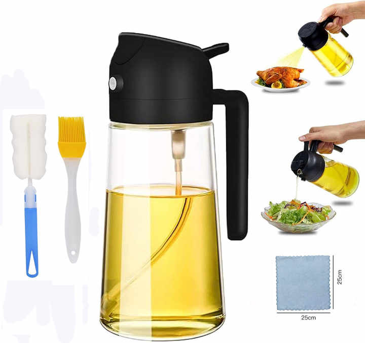 Premium 2-in-1 Round Glass Oil Spray Bottle Kitchen Cooking Mist ...