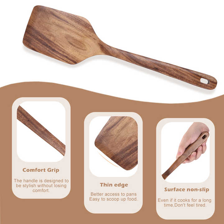 Manjia 12 Pack Kitchen Utensil Set BFLW01 With Holder Natural Wooden ...
