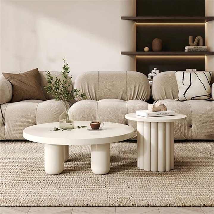Cream Style Round Coffee Table - Solid Wood & White Paint