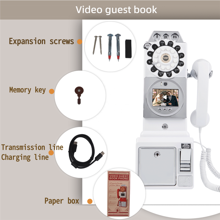 Vintage Audio Guest Book Phone with 1080P Video & Voice Mail - OEM