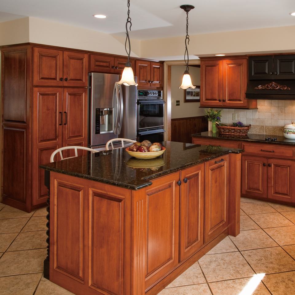 Cherry Wood L-shaped Kitchen Island, Custom Solid Wood Integrated ...