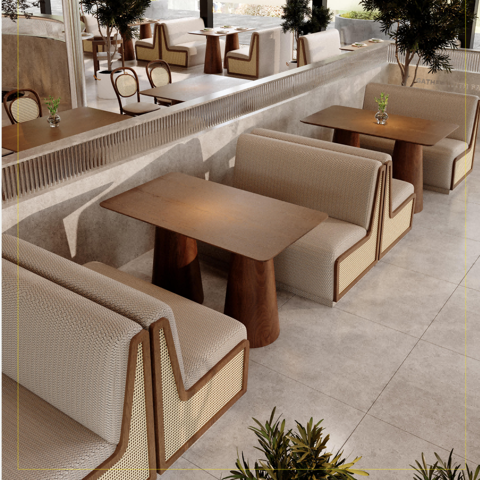 Modern Restaurant Booth Seating Table with Wood Tabletop Cafe Use Table and Leather Chair Set ...