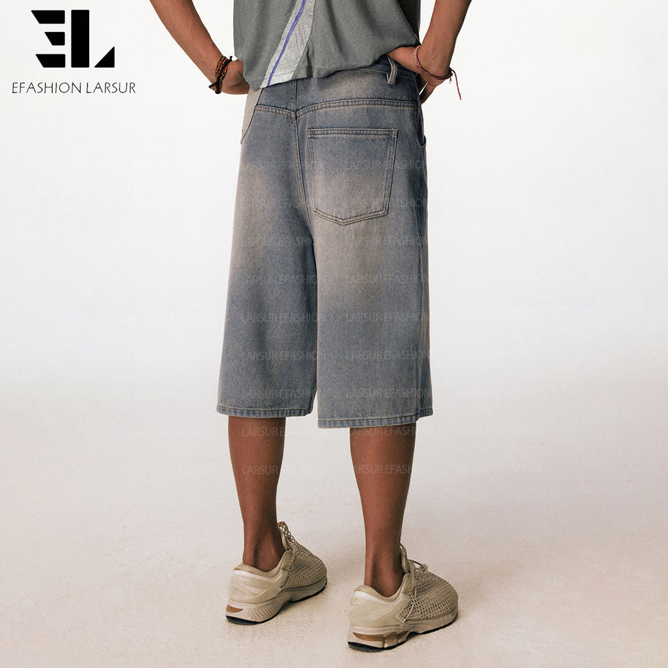 LARSUR Custom Factory Denim Patchwork Ripstop Cropped Jorts Distressed ...