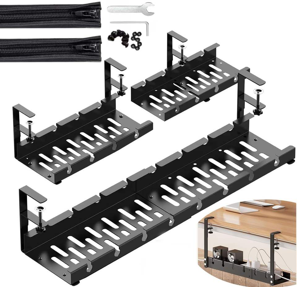 No Drilling Extendable Under Desk Cable Management, Metal Cable ...
