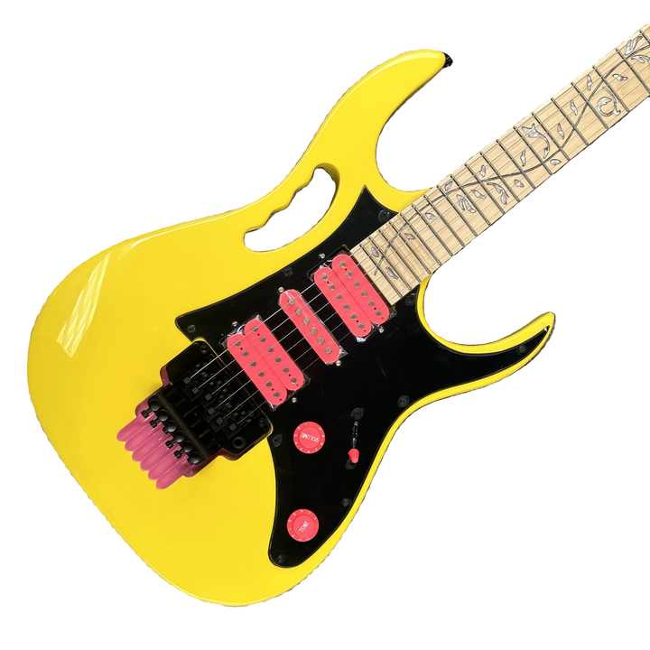 Yellow 7V Electric Guitar with HSH Pickup & Pink Hardware - OEM