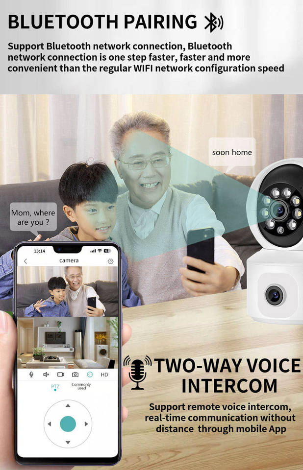 Dual Lens Full HD Mini Dome Wifi Ip Camera 2k 4MP 360 Degree Auto ...
