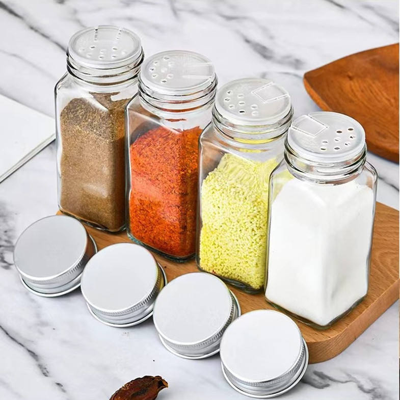 Custom 120ml 180ml Square Glass Seasoning Jars Spice Shaker Containers ...
