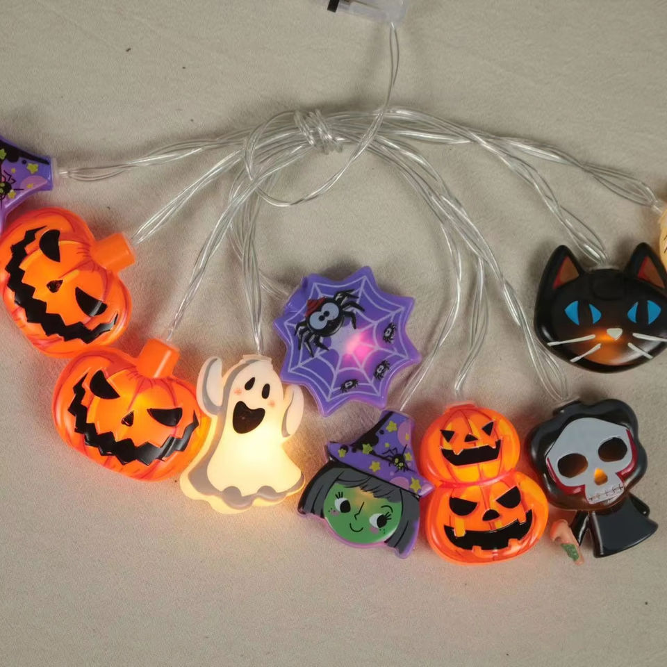 LED Light String Battery Powered Ghost Witch Cat Pumpkin Spider Web ...