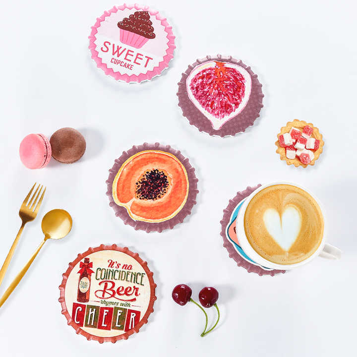 Custom Logo Creative Beer Lid Shape Ceramic Coasters Waterproof Set ...