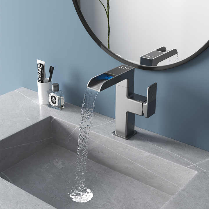 Deck Mounted Digital Temperature Display Waterfall Basin Faucet ...