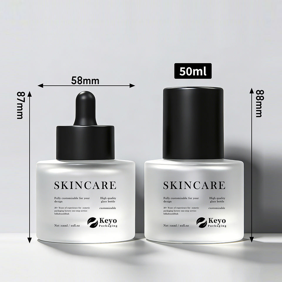 Luxury Design 50ml Cylinder Glass Serum Bottle Matte Black Color ...