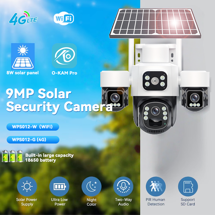 OKAM Triple Lens Dashboard Camera Security Solar Camera with 4G Sim ...
