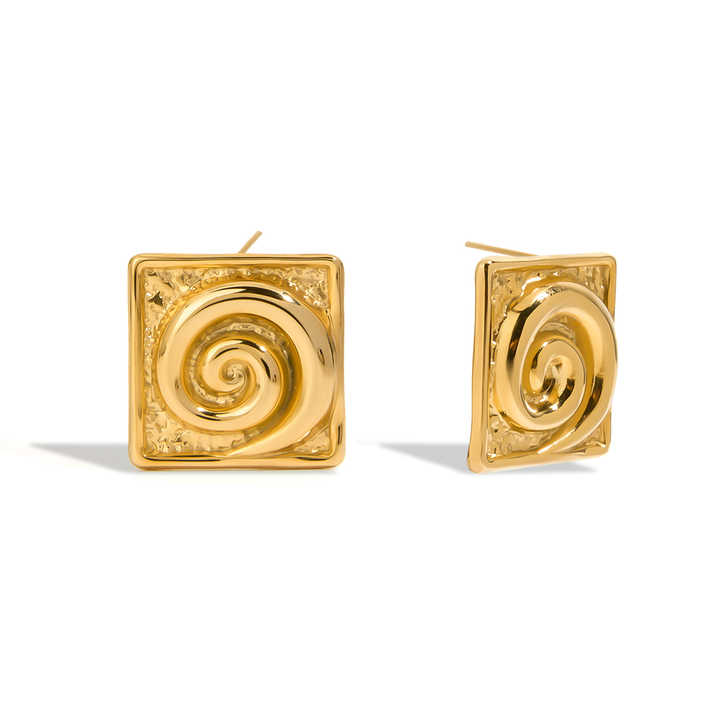 MINMIN 18K Gold Plate Stainless Steel Stud Earrings Waterproof Elegant Square Hammered Spiral ...